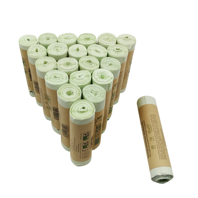 Biodegradable compostable plastic garbage bags on roll